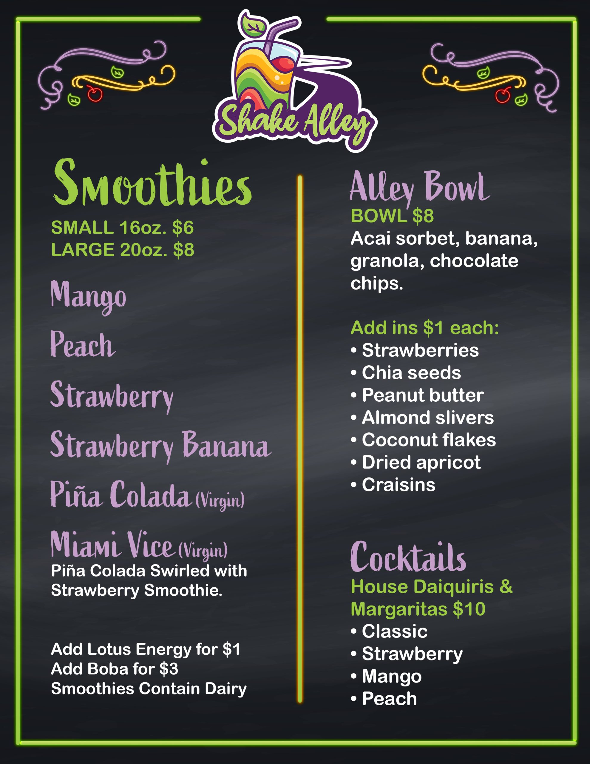 Lucky Street & Shake Alley menus - FunCity