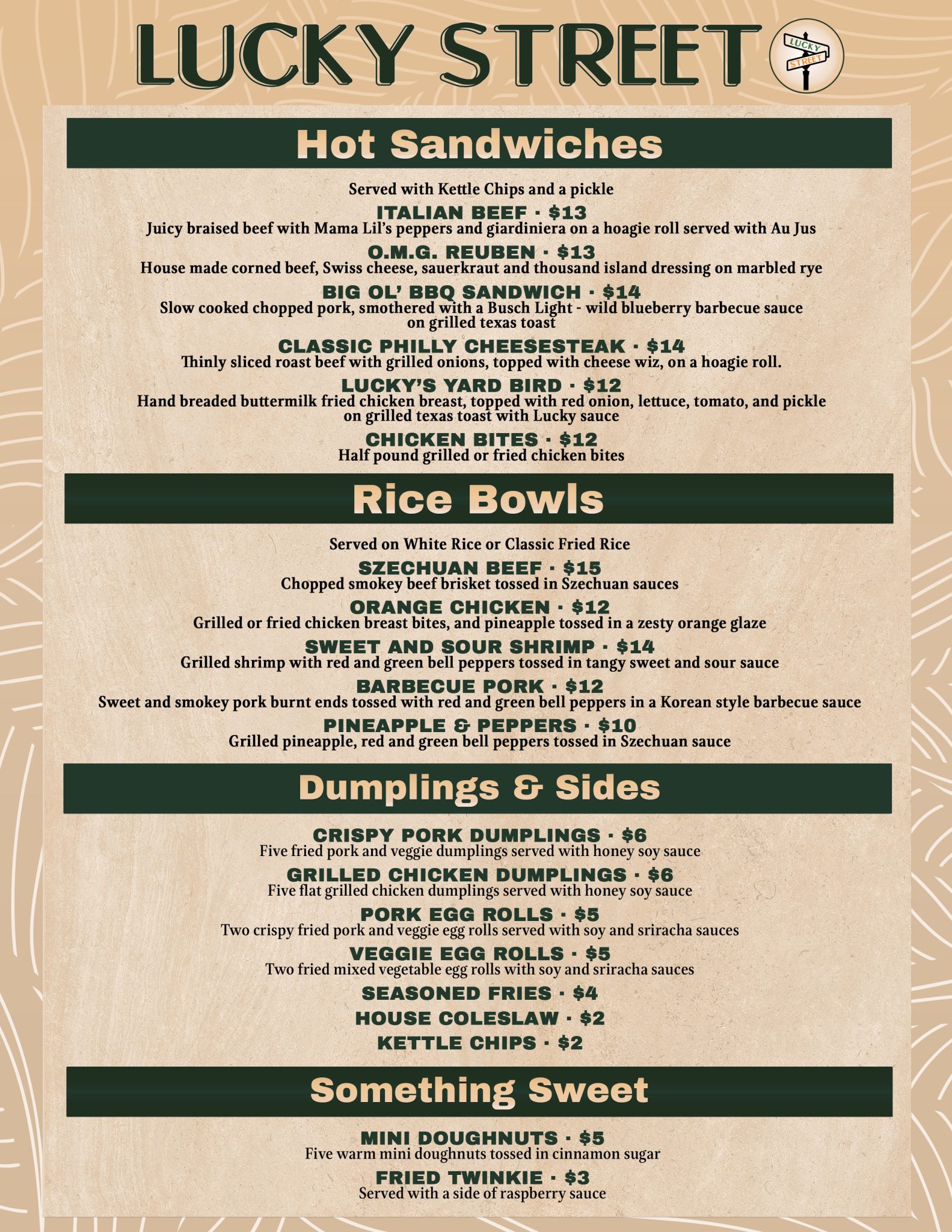 Lucky Street & Shake Alley menus - FunCity